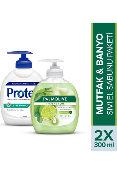 Palmolive - Protex Mutfak & Banyo Sıvı El Sabunu Paketi 300 ml + 300 ml Palmolive - Protex Mutfak & Banyo Sıvı El Sabunu Paketi 300 ml + 300 ml