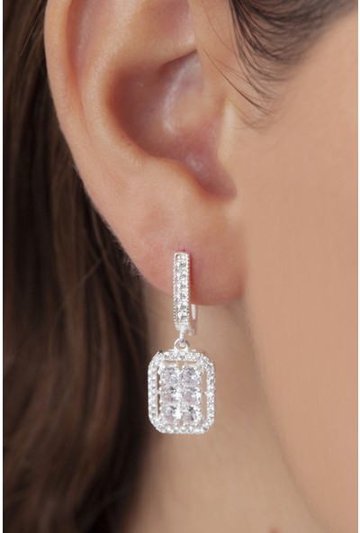 Gümüş Küpe Baget Taşlı Pırlanta Montür