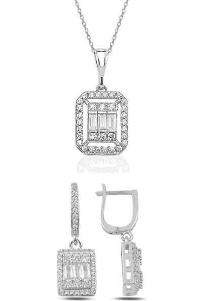 Esjewelry 925 Ayar Gümüş Baget Taşlı Küpe Kolye Seti Esjewelry 925 Ayar Gümüş Baget Taşlı Küpe Kolye Seti