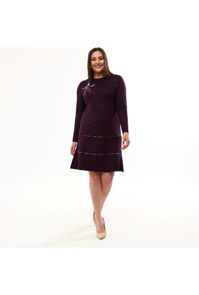 Dival Tesettür Kadın Yıldız Detaylı Yanları Yırtmaçlı Penye Tunik Elbise