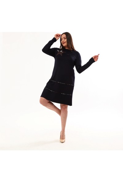 Dival Tesettür Kadın Yıldız Detaylı Yanları Yırtmaçlı Penye Tunik Elbise