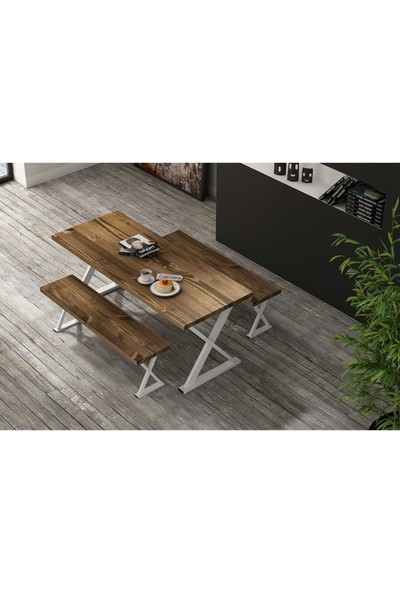 Woodesk Pascal Masif Ceviz Renk 200X80 Çift Banklı Masa Takımı CPT7161-200 Woodesk Pascal Masif Ceviz Renk 200X80 Çift Banklı Masa Takımı CPT7161-200