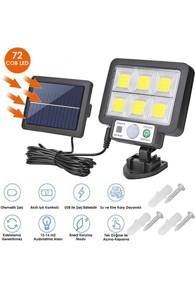 Technojet 6gözlü 72COB Ledli Solar Usbli Bahçe Aydınlatma Hareket Sensörlü Güneş Enerjili Lamba Technojet 6gözlü 72COB Ledli Solar Usbli Bahçe Aydınlatma Hareket Sensörlü Güneş Enerjili Lamba