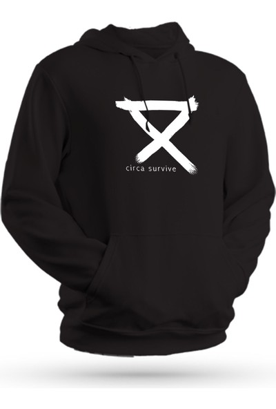 Circa Survive Baskılı Siyah Kapüşonlu Sweatshirt
