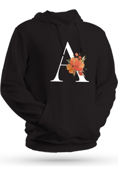 Creatsh A Harfi Baskılı Siyah Kapüşonlu Sweatshirt