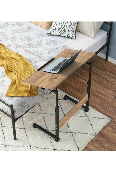 Yükseklik Ayarlı Eğimli ve Katlanabilen Laptop Sehpası - Atlantik Çam (Tekerli)