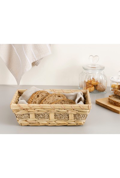 English Home Audrey Hasır Dikdörtgen Ekmek Sepeti 19X25.5X8 cm Bej