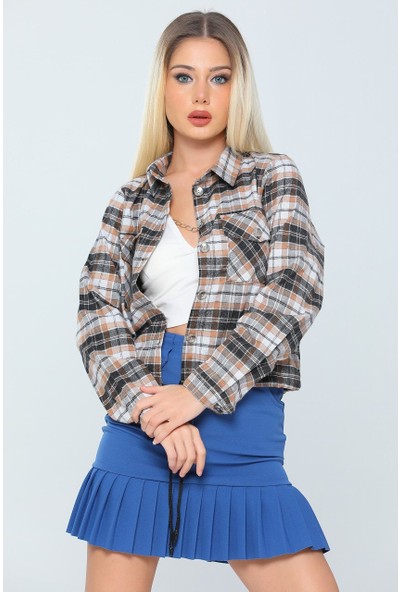 Çift Cepli Ekose Desenli Alt Ipli Gömlek Camel Çift Cepli Ekose Desenli Alt Ipli Gömlek Camel