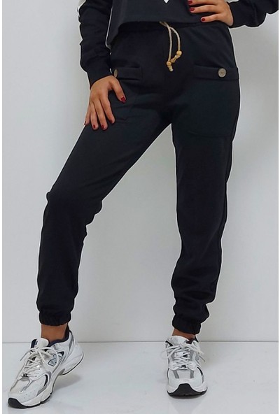 Önden Cepli Pantolon Siyah