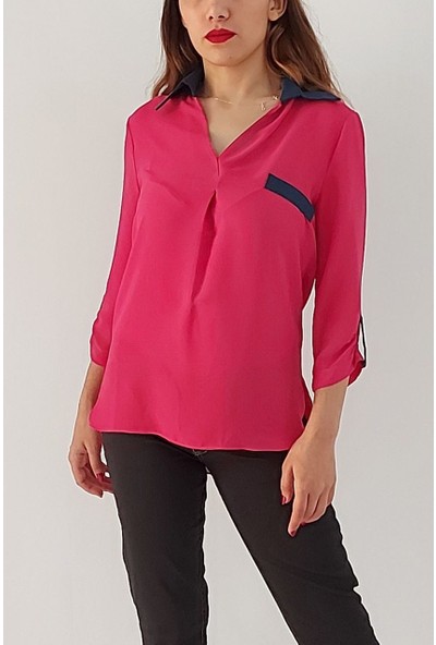 Luwi Shopping Pensli Mavi Yakalı Gömlek Fuşya