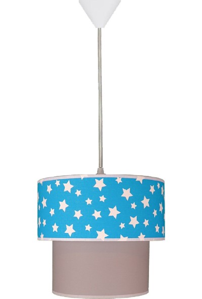 Şenay Aydınlatma Çocuk Odası İkili Silindir Kumaş Sarkıt-Mavi Gri Yıldız