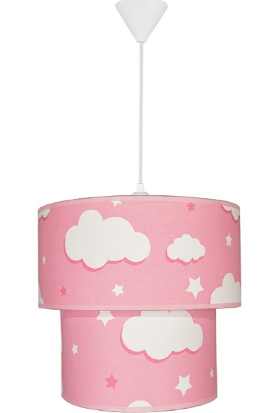 Şenay Aydınlatma Çocuk Odası İkili Silindir Kumaş Sarkıt-Pembe Bulut
