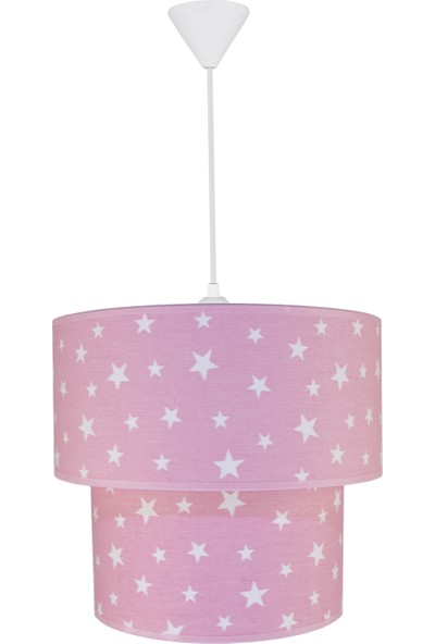 Şenay Aydınlatma Çocuk Odası İkili Silindir Kumaş Sarkıt-Pembe Yıldız