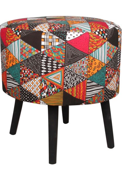 Bhm Store Puf Koltuk Ahşap Siyah Ayaklı Motifli Üçgenler Desenlii Dekoratif Puf 40CM Bhm Store Puf Koltuk Ahşap Siyah Ayaklı Motifli Üçgenler Desenlii Dekoratif Puf 40CM