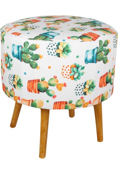 Bhm Store Puf Koltuk Ahşap Ayaklı Puanlı Kaktüsler Desenli Dekoratif Puf 40CM Bhm Store Puf Koltuk Ahşap Ayaklı Puanlı Kaktüsler Desenli Dekoratif Puf 40CM