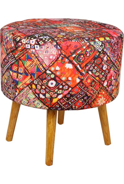 Bhm Store Puf Koltuk Ahşap Ayaklı Hint Kilimi Desenli Dekoratif Puf 40CM Bhm Store Puf Koltuk Ahşap Ayaklı Hint Kilimi Desenli Dekoratif Puf 40CM