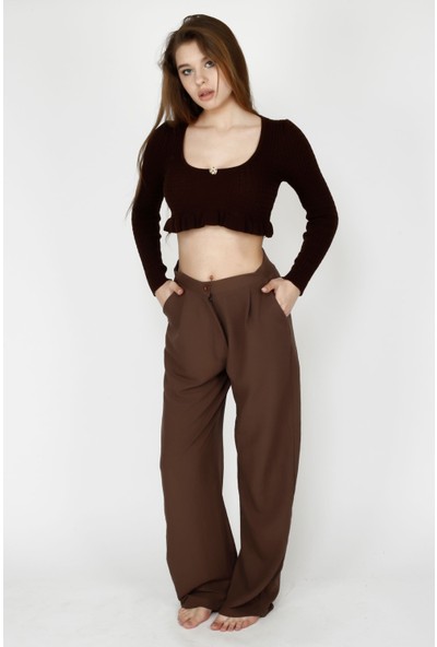 Akdeniz Giyim Baby Tek Taşlı Crop Bluz Siyah - Kahverengi Akdeniz Giyim Baby Tek Taşlı Crop Bluz Siyah - Kahverengi