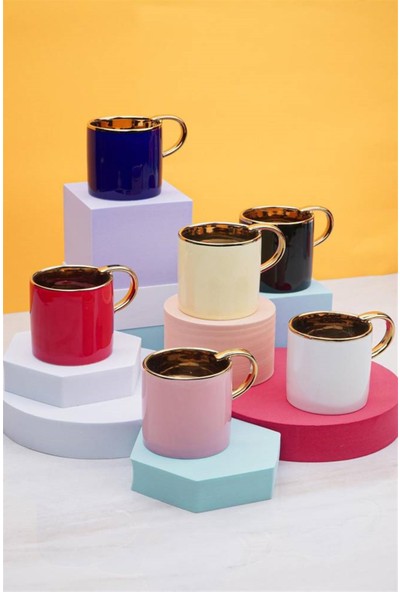 6 Adet Gold Kaplama Porselen Kupa Bardak