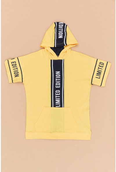 FullaModa Çocuk Kanguru Cepli Baskılı Kapüşonlu Tshirt