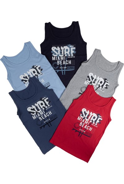 Nicoletta Mıxcolor Erkek Çocuk Atlet Geniş Askılı Baskılı 5'li Paket Garson