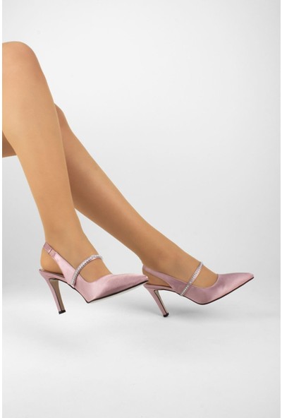 Kadın Saten Taşlı Topuklu Ayakkabı