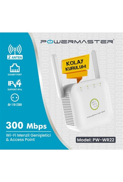 Powermaster PW-WR22 300 Mbps 2 Anten USB Wıfı Repeater+Access Poınt Powermaster PW-WR22 300 Mbps 2 Anten USB Wıfı Repeater+Access Poınt