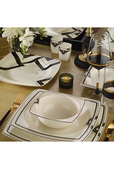 Kütahya Porselen 53 Parça Inci Bone Mare Altın Fileli Yemek Takımı 12045