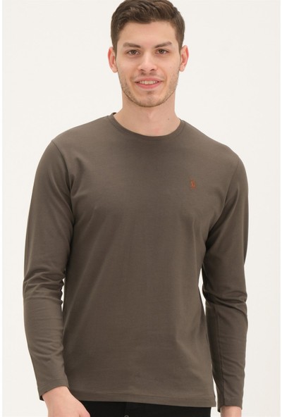 Dewberry T8588 Dewberry Bisiklet Yaka Erkek Sweatshirt-Koyu Haki