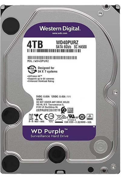 WD Purple WD40PURZ 4 Tb Sata 6gb/s 7/24 Güvenlik Harddisk WD Purple WD40PURZ 4 Tb Sata 6gb/s 7/24 Güvenlik Harddisk