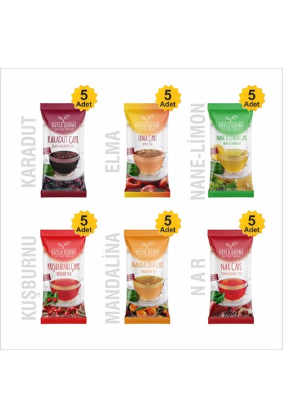 Kayla Gurme Tanecikli Meyve Çayları 6 Çeşit 17GR 30'lu Set Kayla Gurme Tanecikli Meyve Çayları 6 Çeşit 17GR 30'lu Set