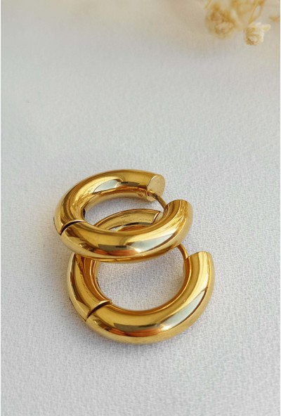 Armerdo Kadın Gold Kalın Yuvarlak Halka Çelik Küpe