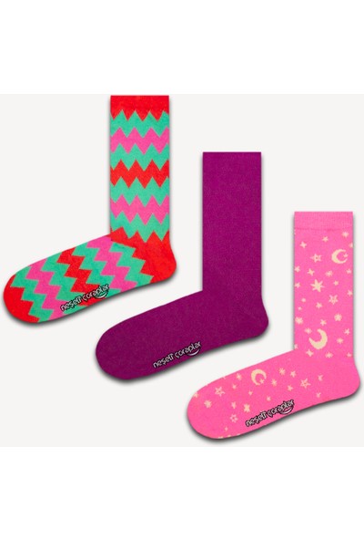 Neşeli Çoraplar 3'lü Yıldızlı Renkli Çorap Set