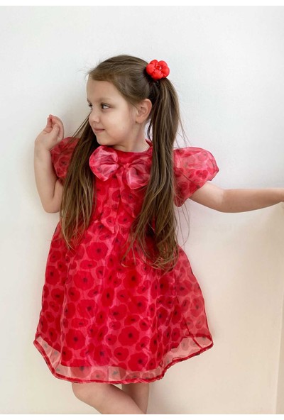 Little Honey Bunnies FW21 Kırmızı Balon Kol Fiyonklu Kısa Kol Kız Çocuk Organze Elbise Little Honey Bunnies FW21 Kırmızı Balon Kol Fiyonklu Kısa Kol Kız Çocuk Organze Elbise