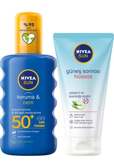 Nivea Koruma&nem Nemlendirici Güneş Spreyi Gkf 50 200 ml +Nivea Sun Güneş Sonrası Hassas Krem 175 ml Nivea Koruma&nem Nemlendirici Güneş Spreyi Gkf 50 200 ml +Nivea Sun Güneş Sonrası Hassas Krem 175 ml