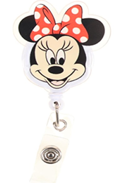 Çetin Accessories Kırmızı Fiyonklu Fare Tasarım Pleksi Yoyo Yaka Kartlık