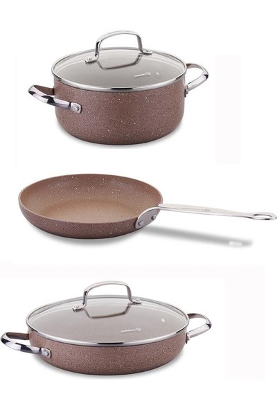 Korkmaz Browni Tencere Karnıyarık Tava Seti 22/28/28 cm