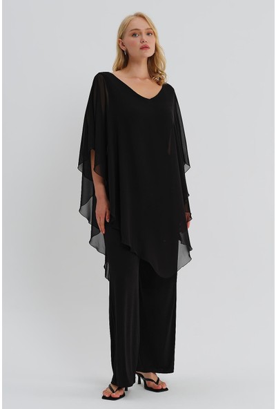 Nelly Büyük Beden Şifon Aksesuarlı Tulum