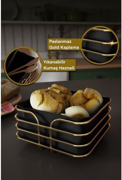 Moda Ekru Yuvarlak Ekmeklik Ekmek Sepeti Çok Amaçlı Gold Paslanmaz Sepet Siyah Kumaş Moda Ekru Yuvarlak Ekmeklik Ekmek Sepeti Çok Amaçlı Gold Paslanmaz Sepet Siyah Kumaş