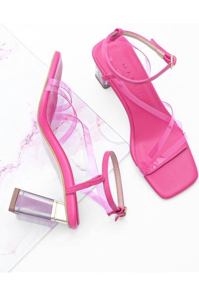 Kadın Şeffaf Bantlı Şeffaf Ökçe Topuklu Ayakkabı Ganli