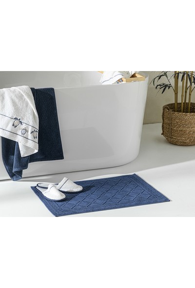 English Home Freya Pamuklu Jakarlı Ayak Havlusu 50X70 cm Mavi