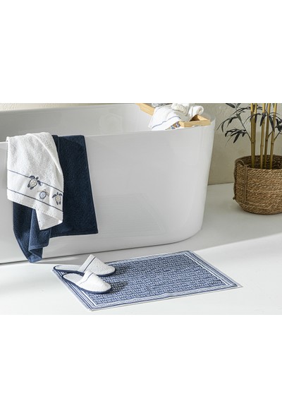 English Home Gale Ipliği Boyalı Jakarlı Ayak Havlusu 50X70 cm Mavi