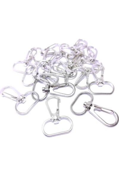 Gümüş Makrome Anahtarlık Aparatı 50 Adet Telli Kanca Anahtarlık Klipsi Halkası