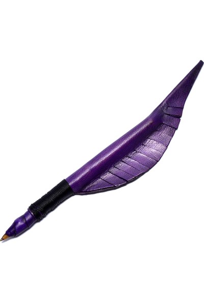 Hakiki Deri Kaplama Özel El İşçiliği Konsept Hediyelik Tükenmez Kalem Mor valeo220