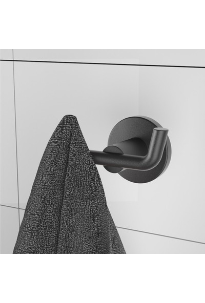 Ahlez Inci Mat Siyah Paslanmaz Ikili Havlu ve Bornoz Askılığı