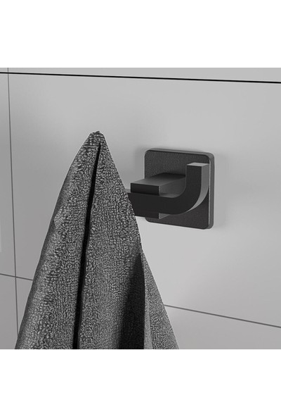 Ahlez Kare Mat Siyah Paslanmaz Ikili Havlu ve Bornoz Askılığı Ahlez Kare Mat Siyah Paslanmaz Ikili Havlu ve Bornoz Askılığı