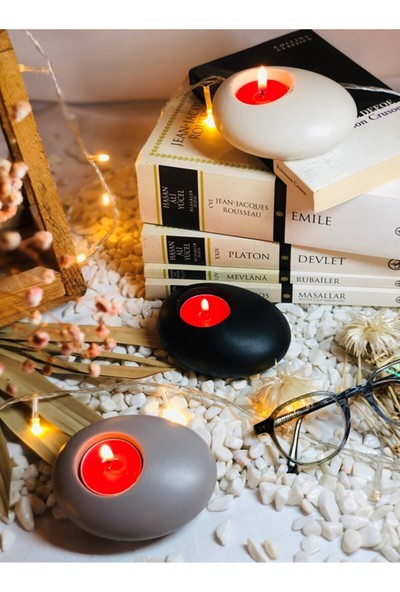 Reynes Taş Görünümlü Beton Mumluk 3'lü Ev Dekoru