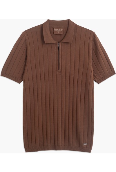 Hateko Erkek Taba Viskon Triko Yarım Fermuarlı Polo Tişört Hateko Erkek Taba Viskon Triko Yarım Fermuarlı Polo Tişört