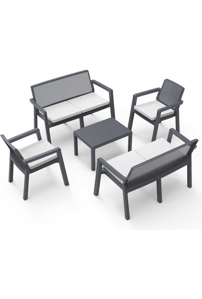 Violet Prestij 2+2+1+1 Antrasit 6lı Bahçe Balkon Masa Takımı