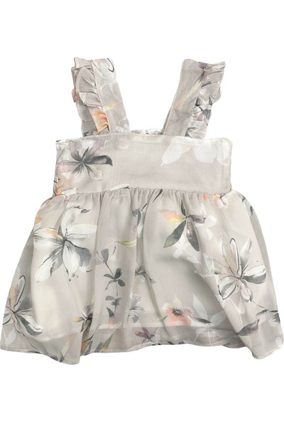 Maibella Çiçekli Şifon Kız Bebek Elbise Gri