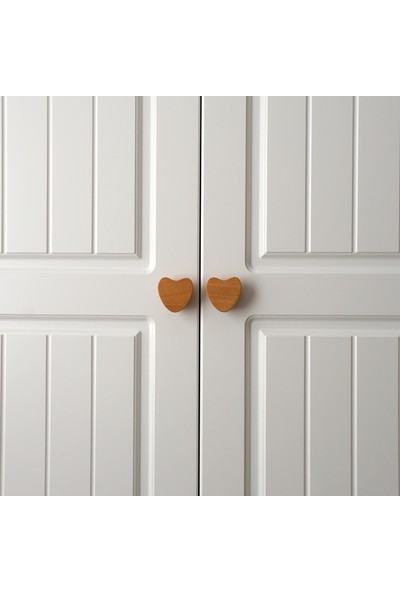 Üreet Kalp Desenli Ahşap Dolap Çekmece Kulpu 2’li Set